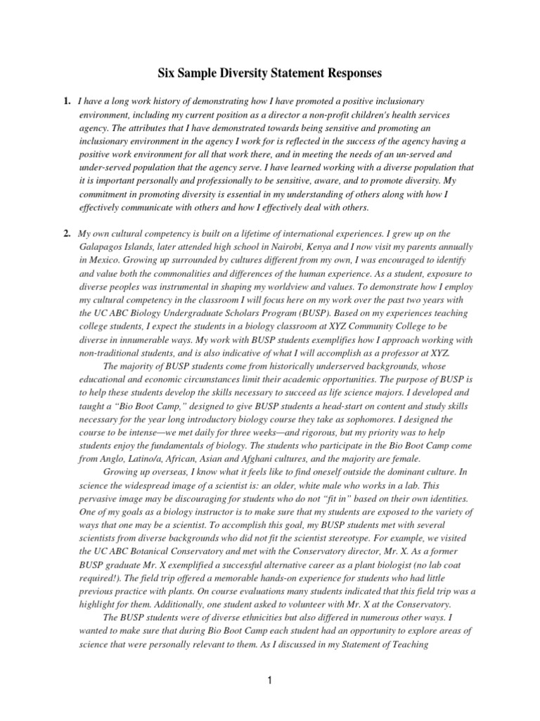Six Sample Diversity Statement Responses | PDF | Teaching Mathematics ...