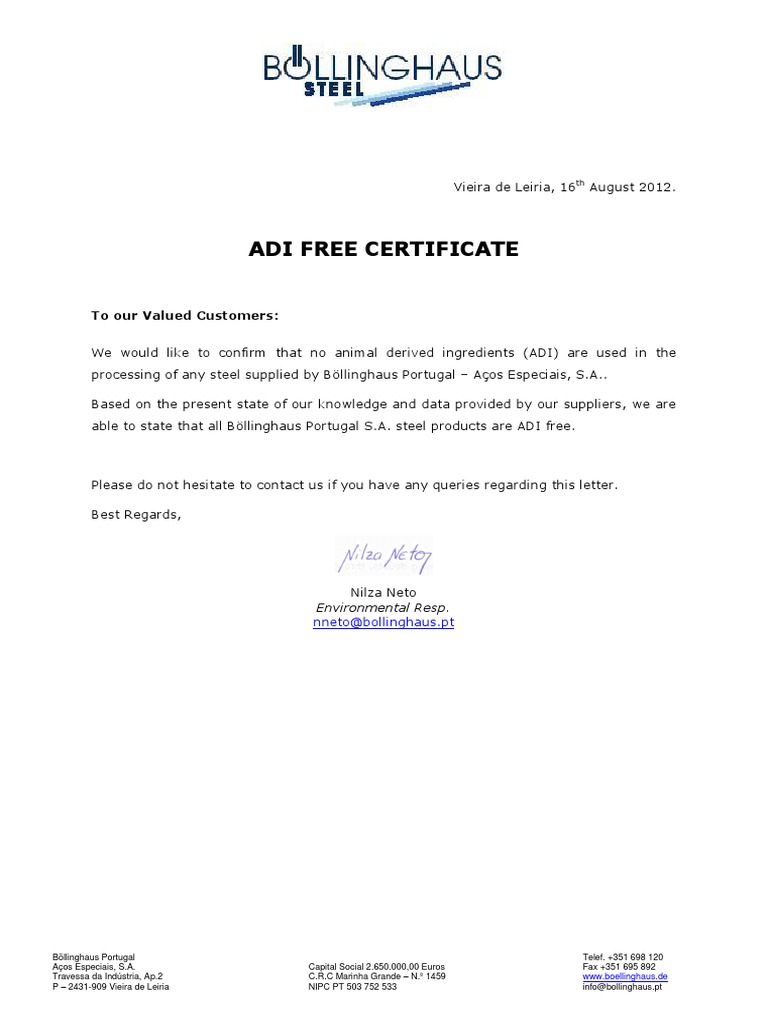 ADI-Free Certificate | PDF