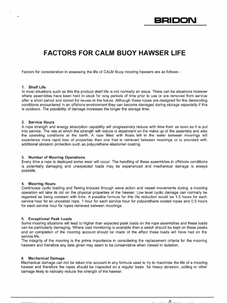 Mooring Hawser Life Assessment Guidance From Bridon | PDF