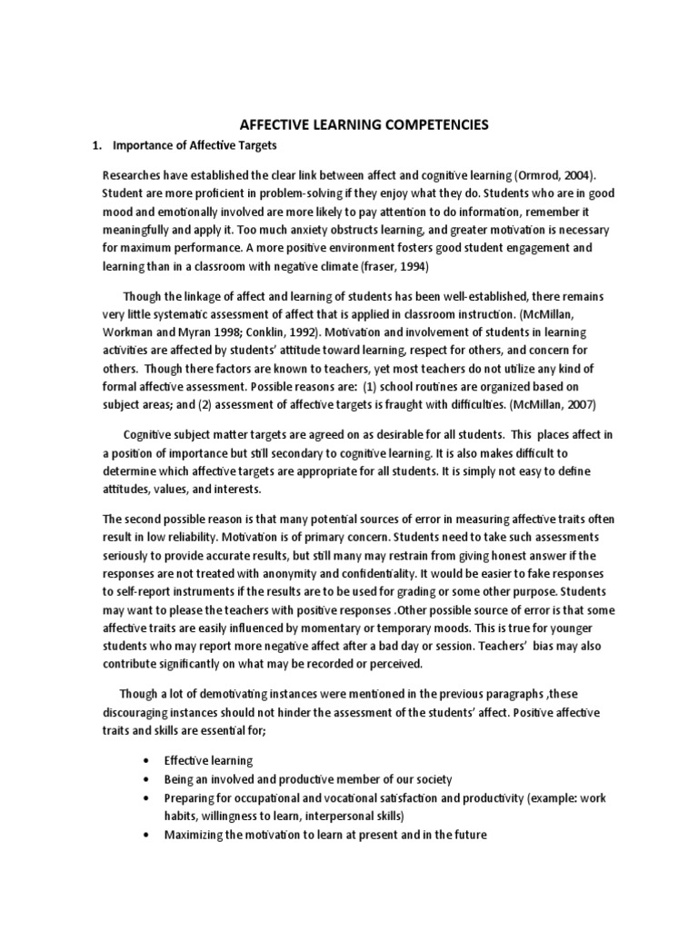 Affective Learning Competencies | PDF | Attitude (Psychology) | Affect ...