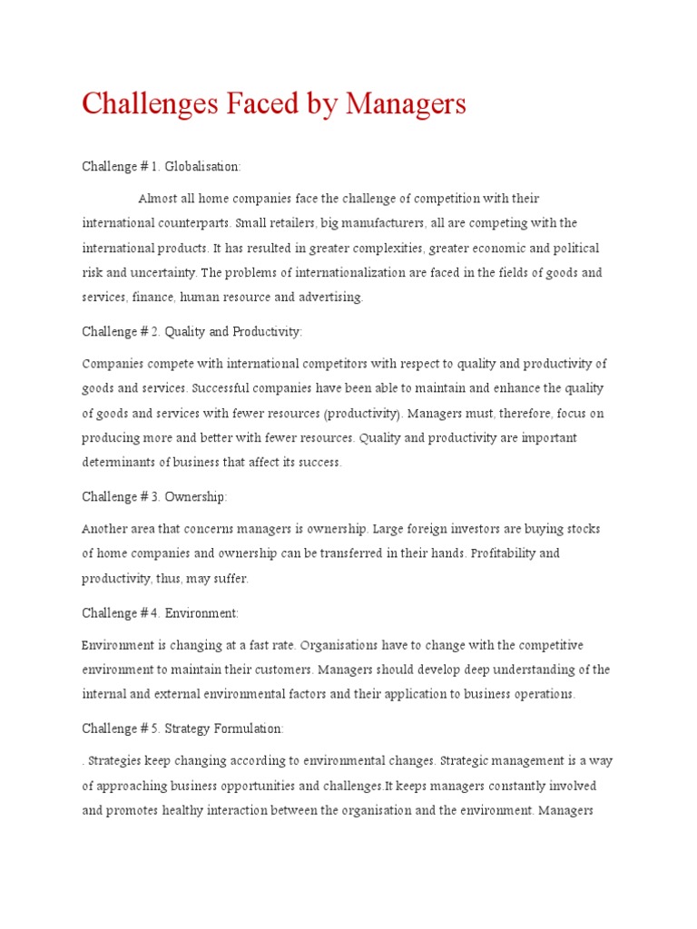Challenges Faced by Managers | PDF | Competition | Strategic Management