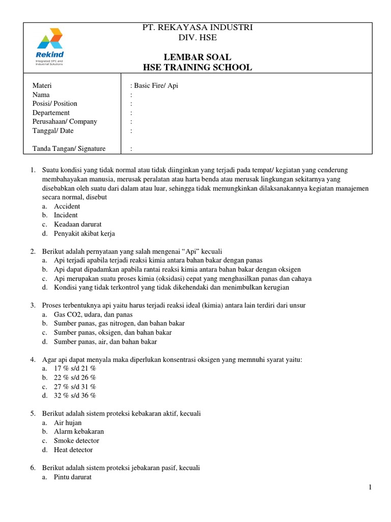 Lembar Soal Basic Fire | PDF