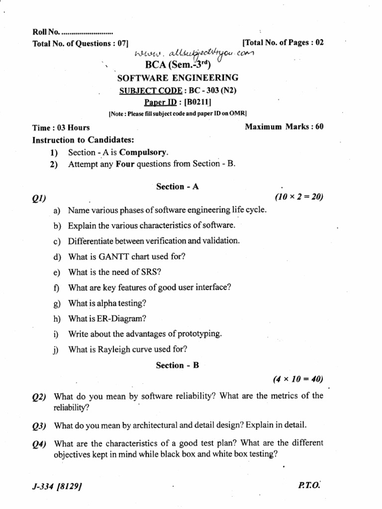 BCA Software Engineering Practice Test | PDF | Teaching Methods ...