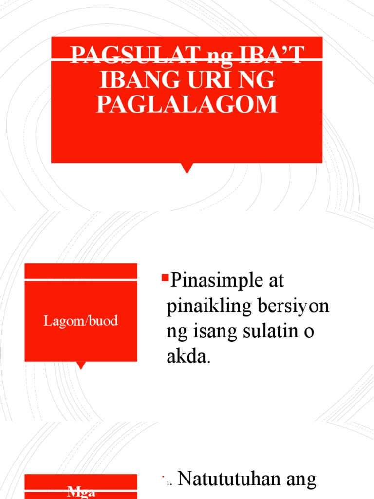 PAGSULAT NG IBA'T IBANG URI NG PAGLALAGOM | PDF