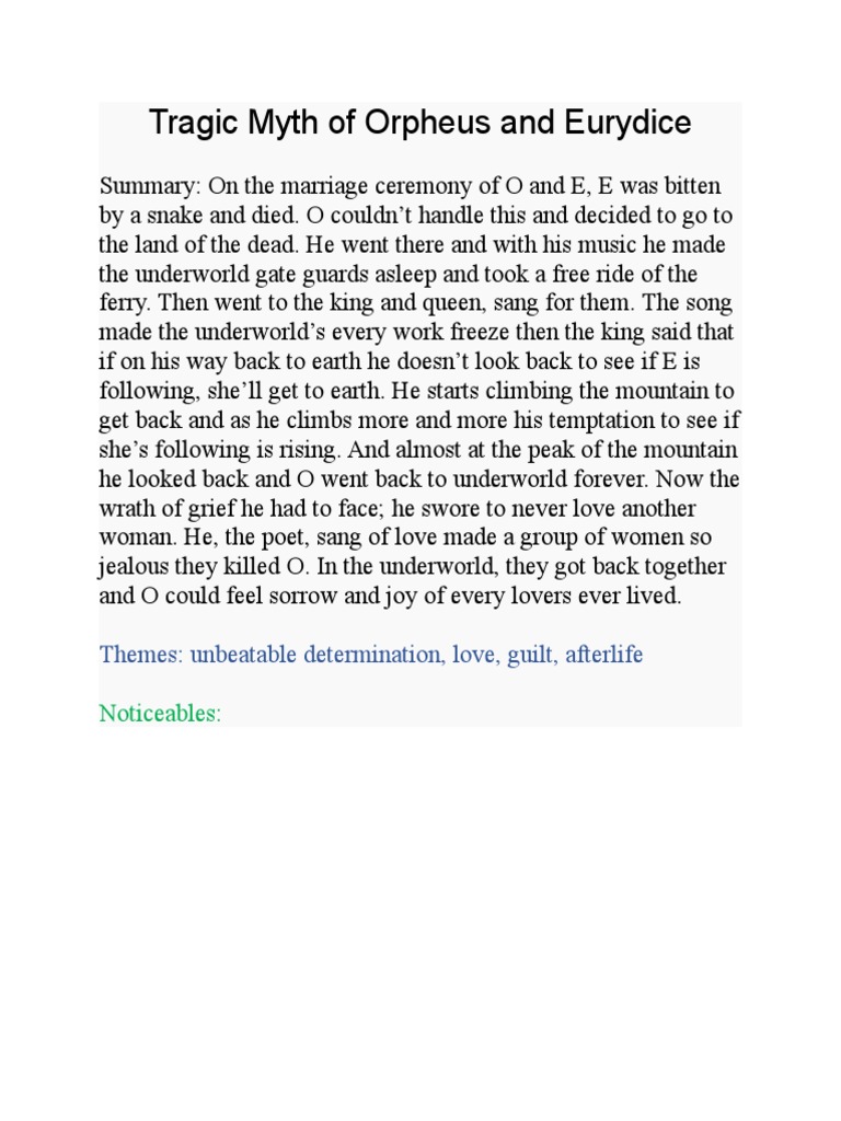 Tragic Myth of Orpheus and Eurydice | PDF