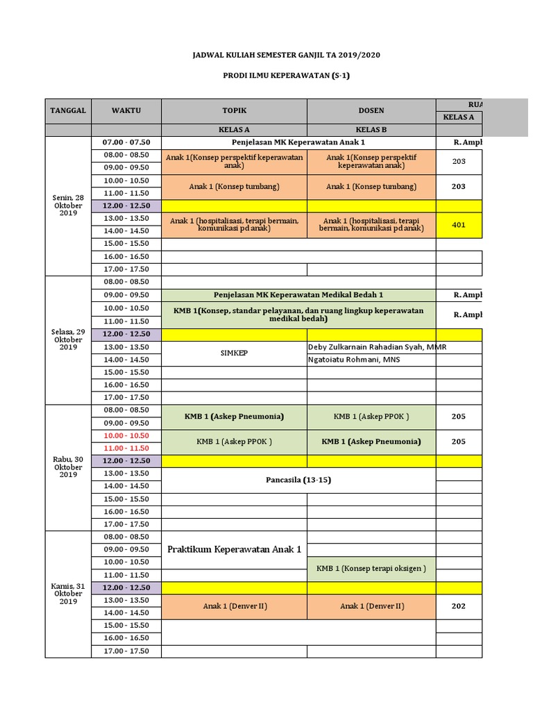 Jadwal Kuliah KMB 1 Semester 3 Prodi PSIK (S-1) | PDF Jadwal Kuliah KMB 1 Semester 3 Prodi PSIK (S-1) | PDF