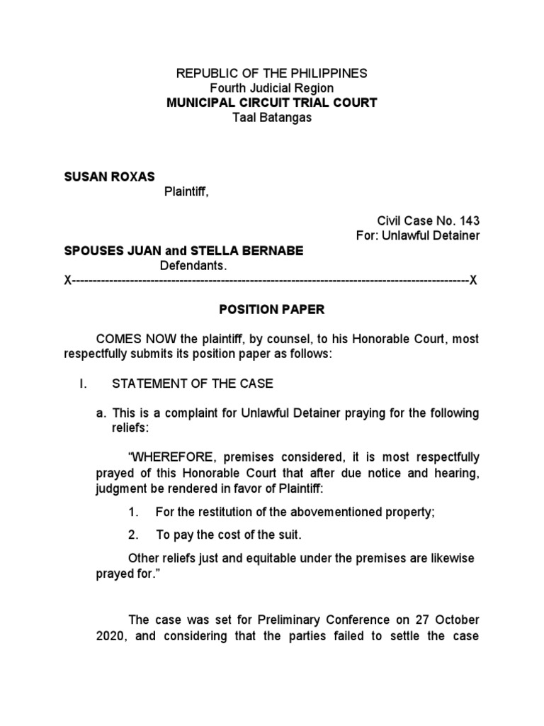 Position Paper | PDF | Lawsuit | Common Law