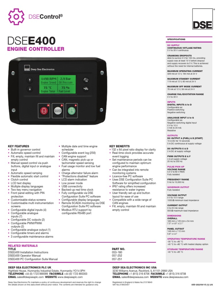DSE E400 Data Sheet Control US Size PDF | PDF | Programmable Logic Controller | Personal Computers