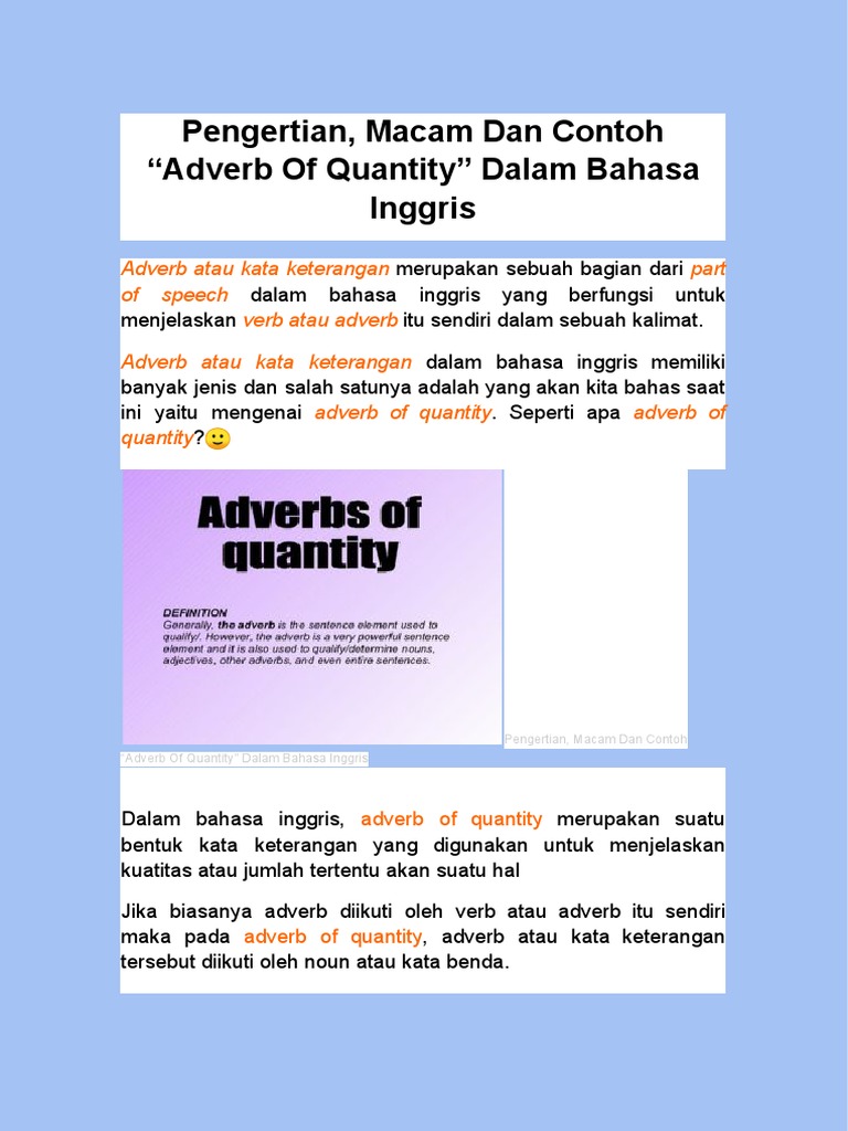Adverb of Quantity | PDF