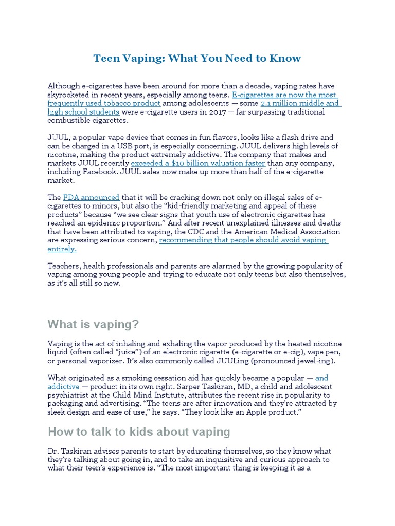 Teen Vaping: What You Need To Know | Download Free PDF | Electronic ...