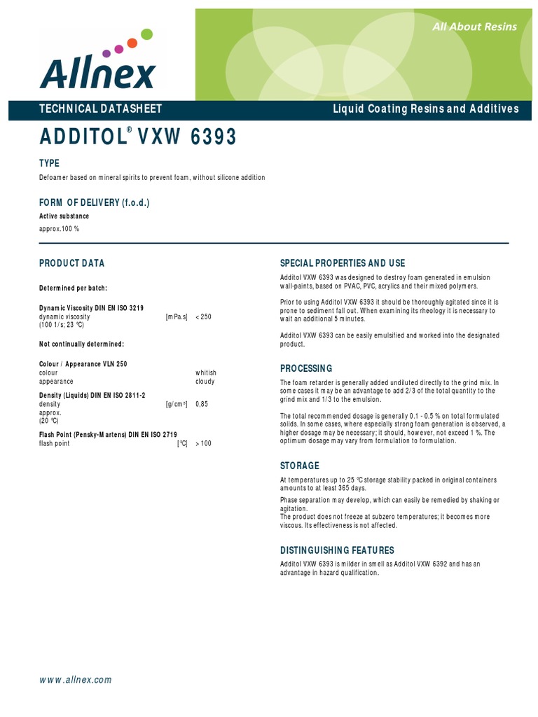 Additol VXW 6393: Technical Datasheet Liquid Coating Resins and ...