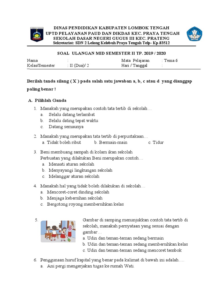Soal MID Semester II Tema 6 Kelas 2 | PDF | Griya & Taman