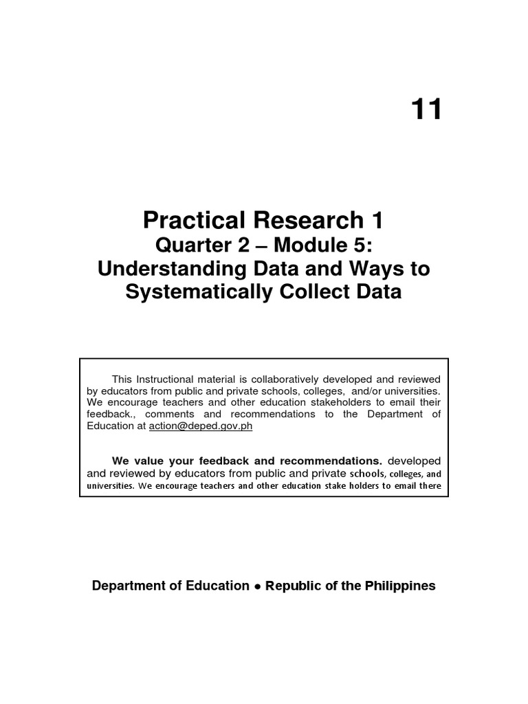 Practical Research 1: Quarter 2 - Module 5: Understanding Data and Ways To Systematically ...