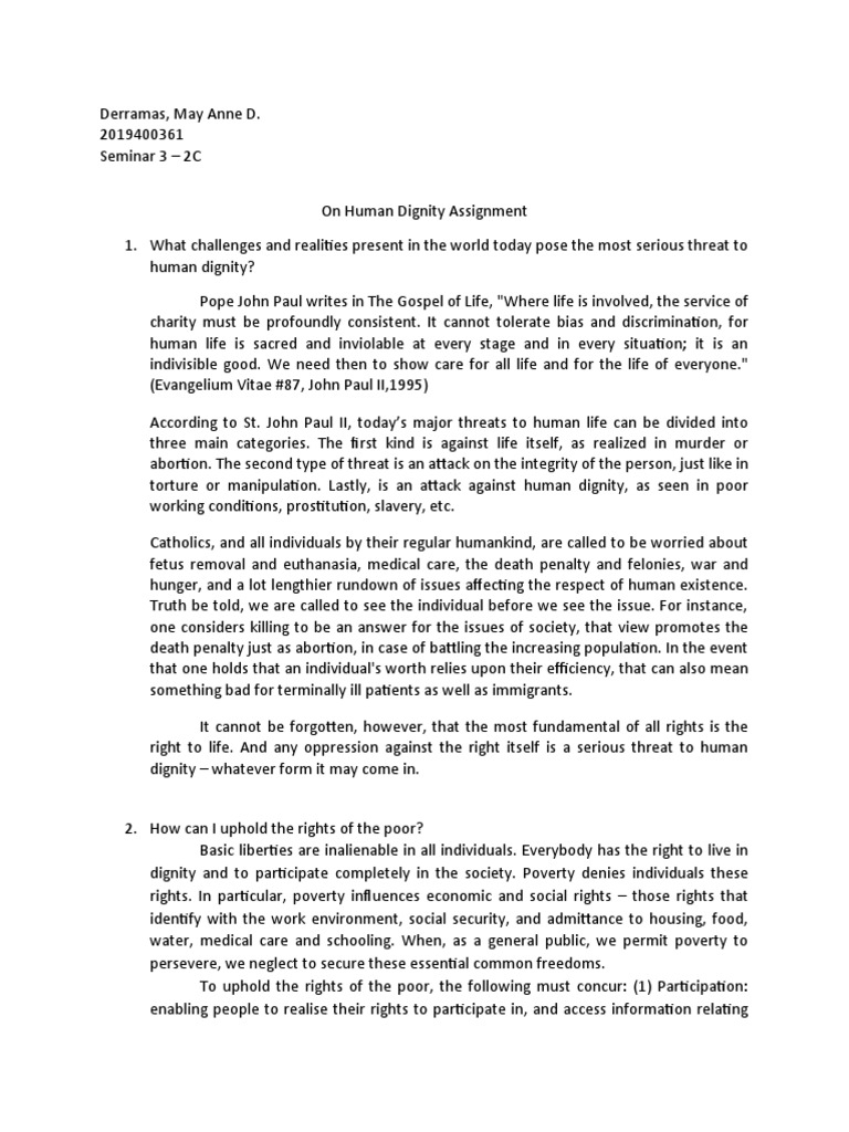 On Human Dignity Assignment | PDF | Rights | Dignity
