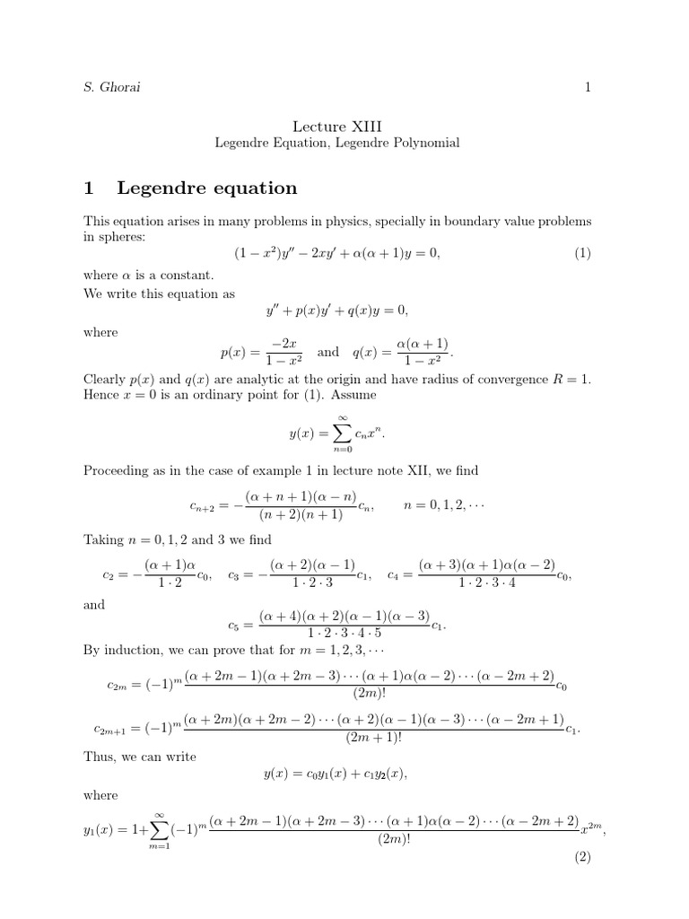 1 Legendre Equation | PDF | Polynomial | Equations