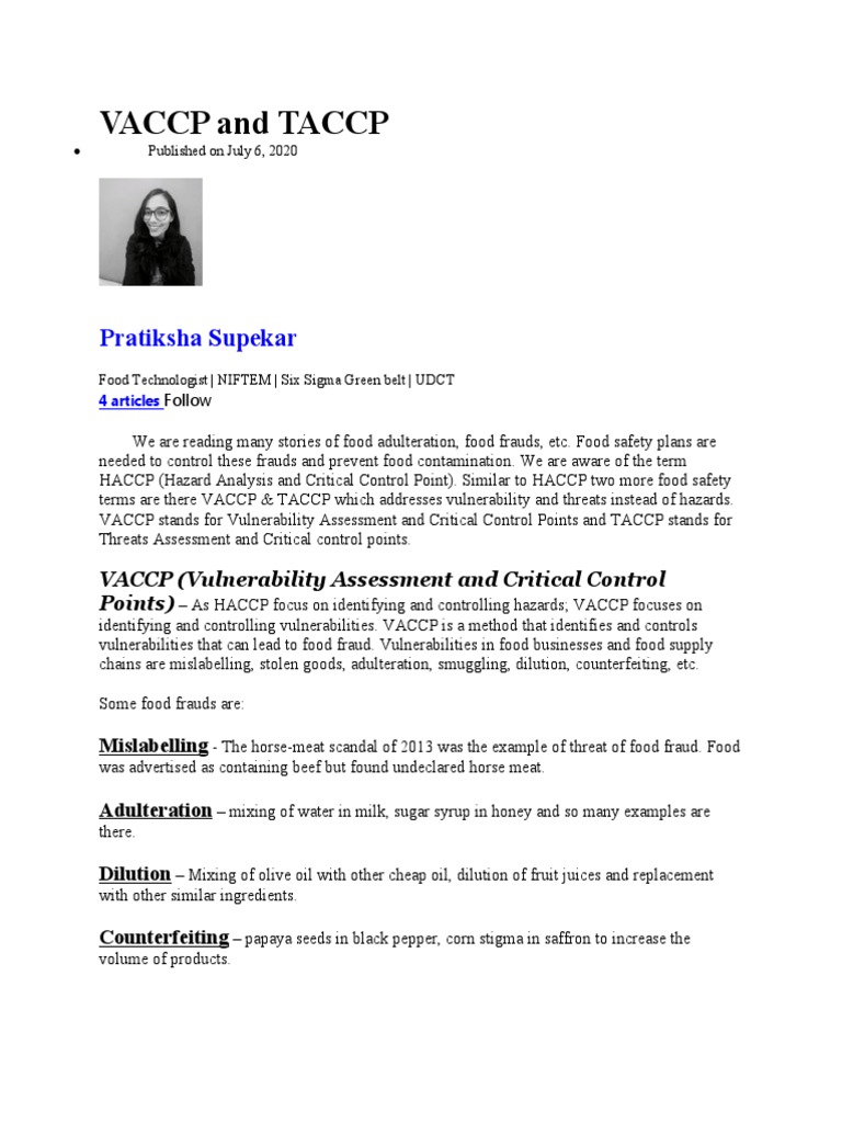 Vaccp and Taccp: Pratiksha Supekar | PDF | Food And Drink | Business