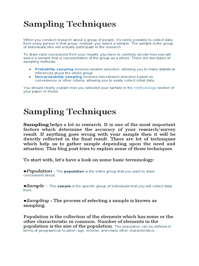 Sampling Techniques | PDF | Sampling (Statistics) | Survey Methodology