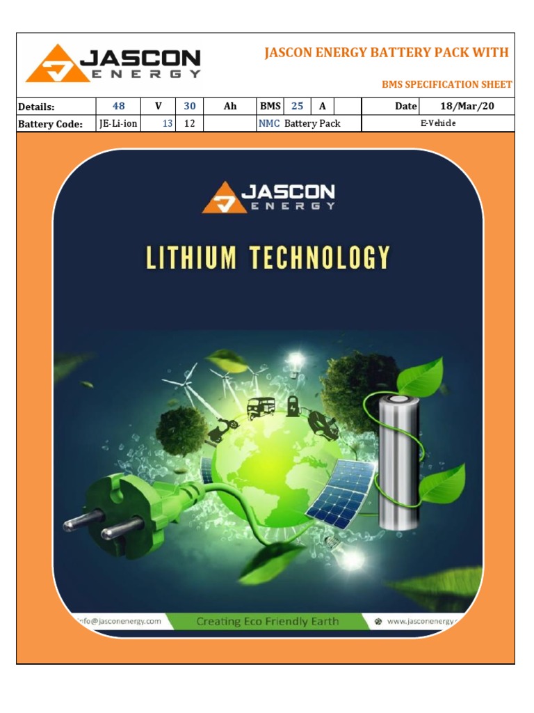 Li-Ion Technical Specification Sheet | PDF | Rechargeable Battery ...