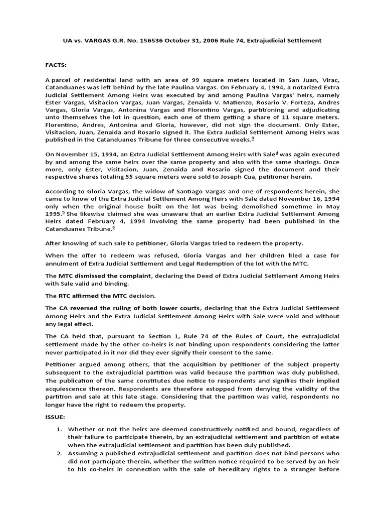Rule 74 - Cases 3 & 4 | PDF | Deed | Inheritance
