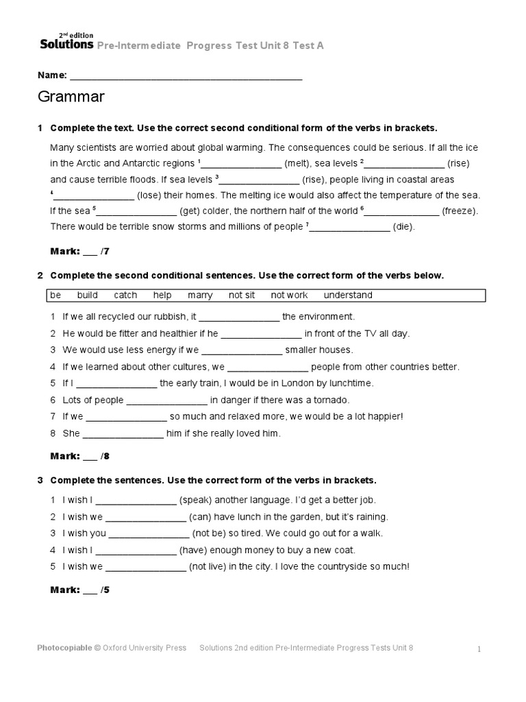 Grammar: Pre-Intermediate Progress Test Unit 8 Test A | PDF | Ice | Sea