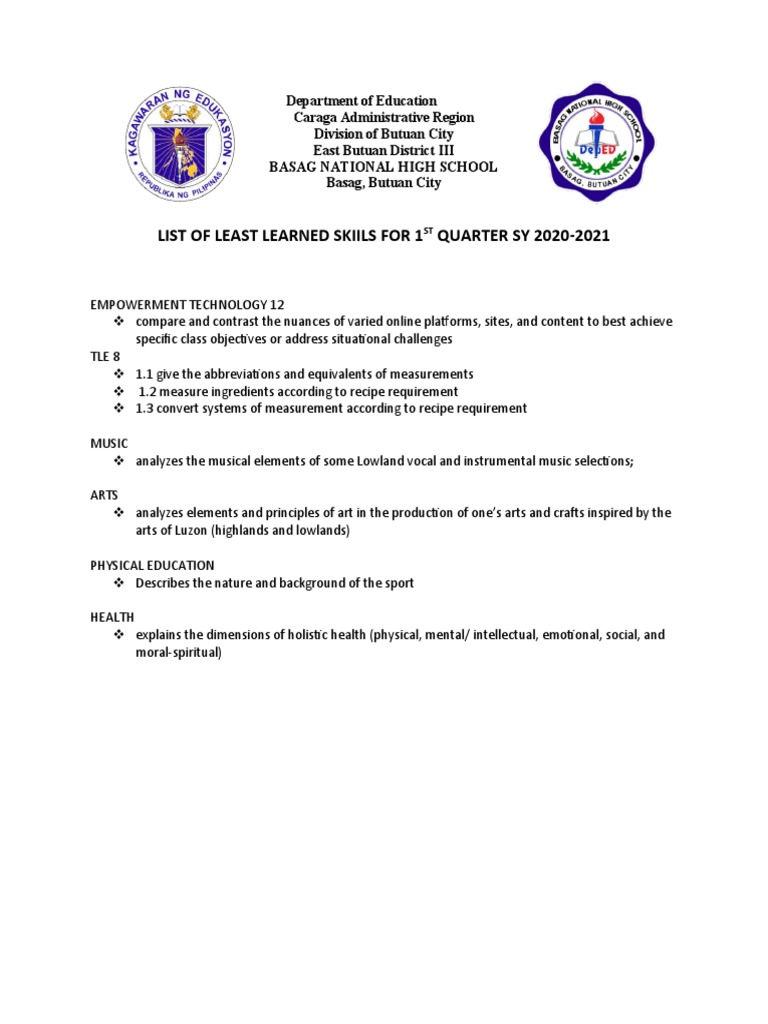 List of Least Learned Skills | PDF