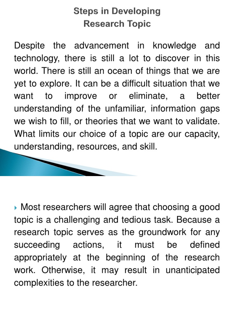 Steps in Developing Research Topic | PDF | Science | Human Nature