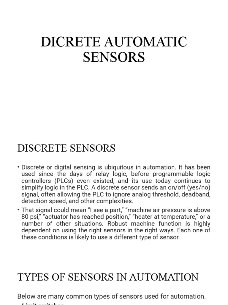 Discrete Sensors and Their Applications in Automation: An Overview of ...
