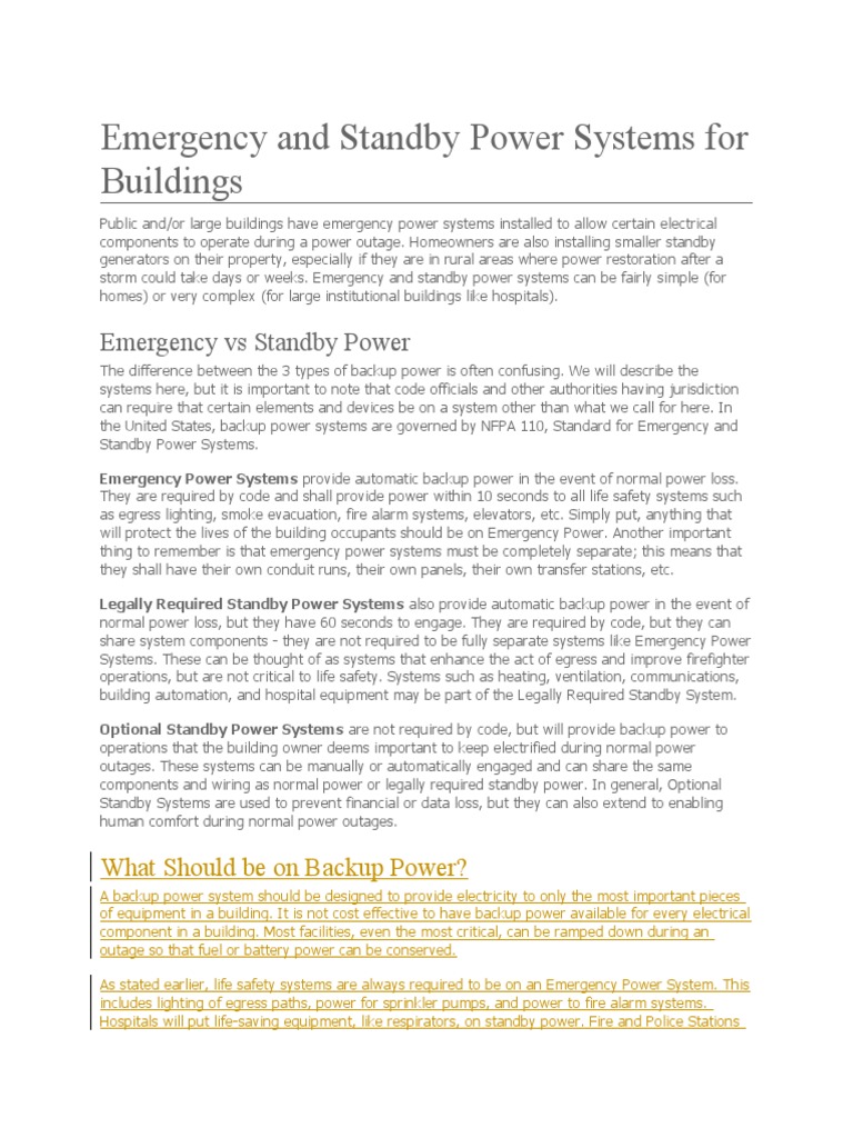 Emergency and Standby Power Systems For Buildings | PDF | Electric ...