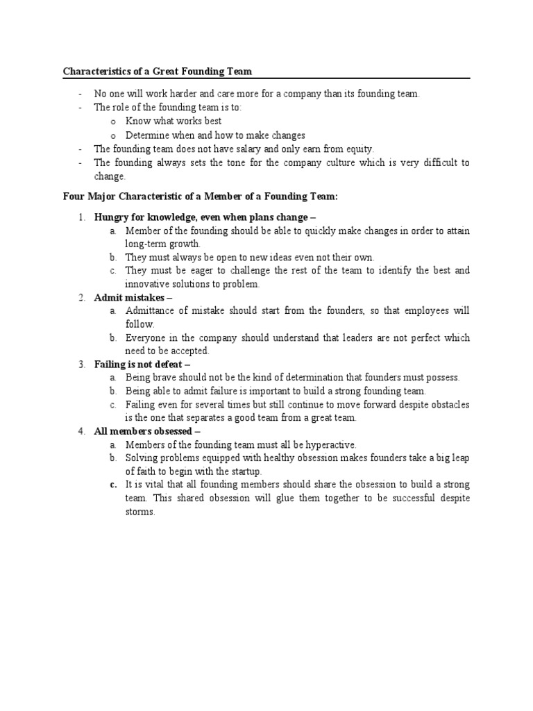Characteristics of A Great Founding Team | PDF | Business
