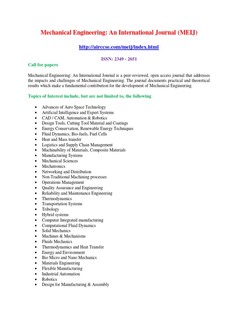 Mechanical Engineering: An International Journal | PDF | Computers