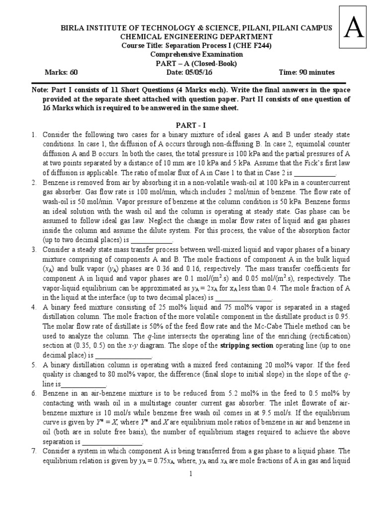 Che F244 1183 C 2015 2 | PDF | Distillation | Phase (Matter)