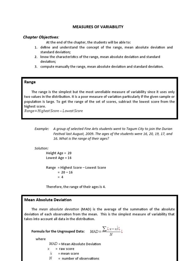 STAT - Measures of Variability | PDF | Variance | Standard Deviation