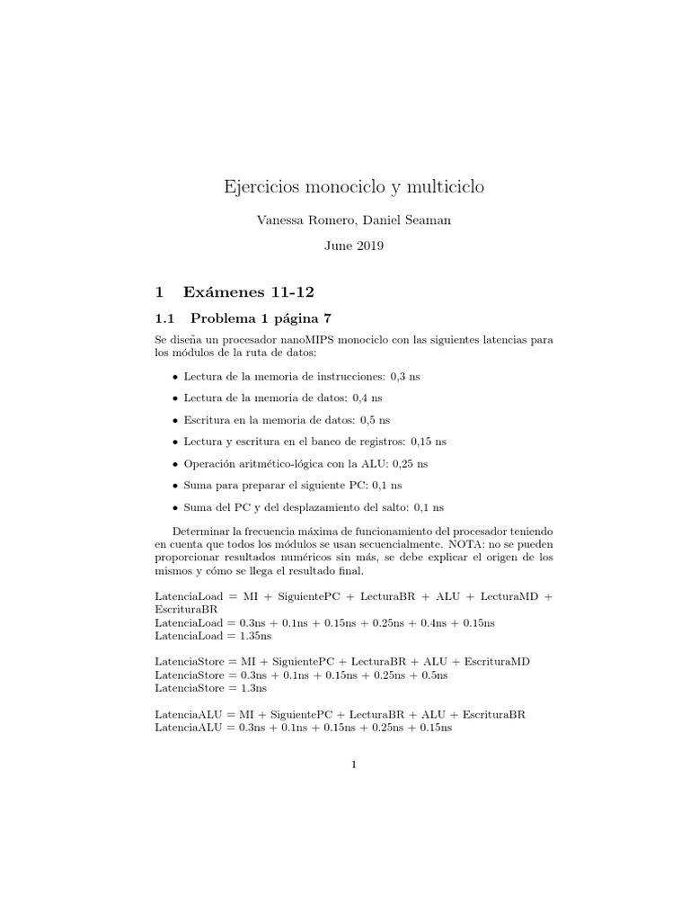 Ejercicios Monociclo y Multiciclo | PDF | Unidad Central de procesamiento | Bienes manufacturados