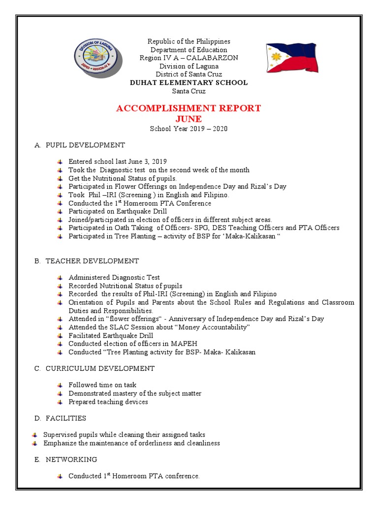 Accomplishment Report Class 19 | PDF | Teachers | Curriculum