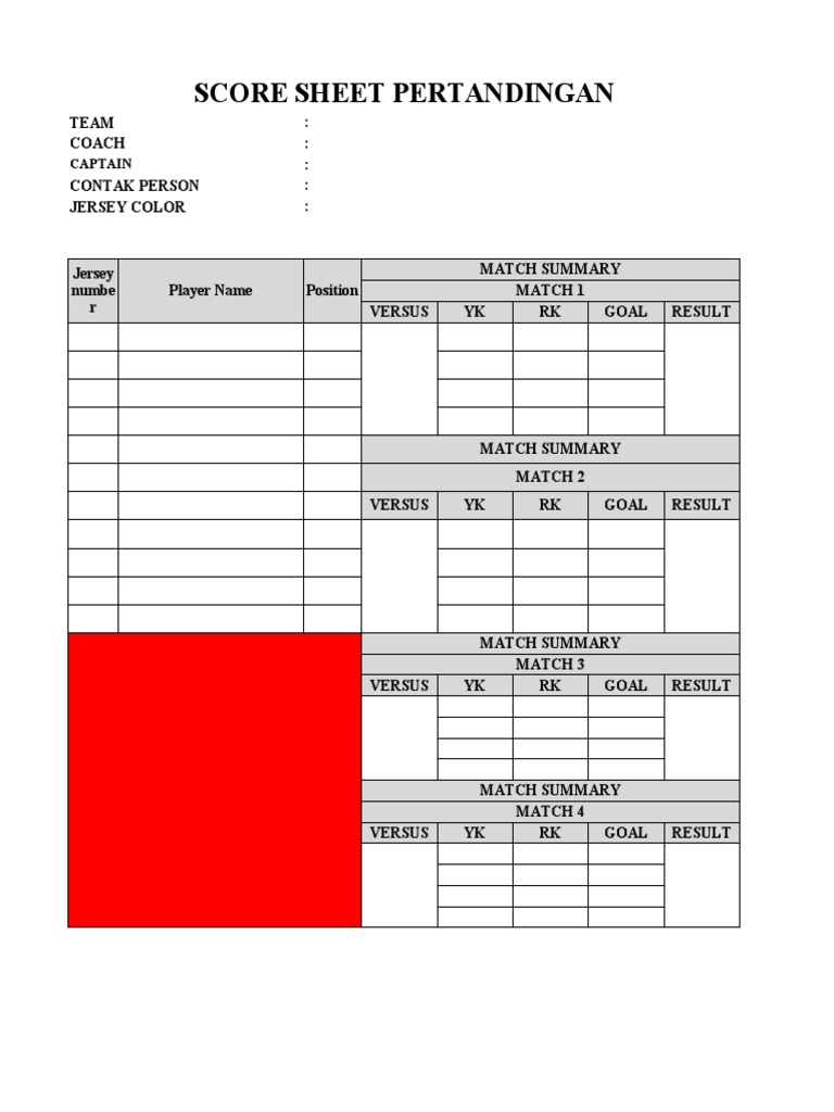 Score Sheet Pertandingan: Captain | PDF