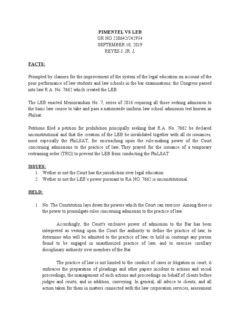 Pimentel Vs Leb | PDF | Legal Education | University And College Admission