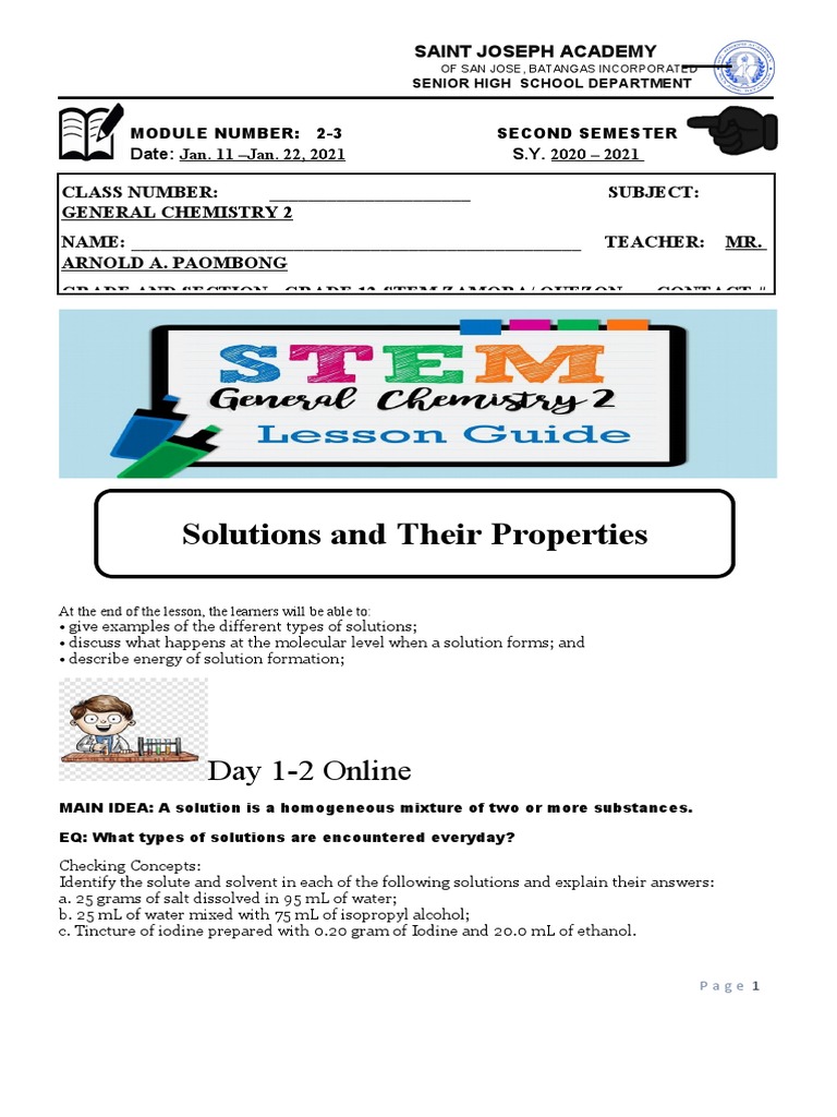 Grade 12 Chemistry: Solutions Module | PDF | Solution | Mole (Unit)