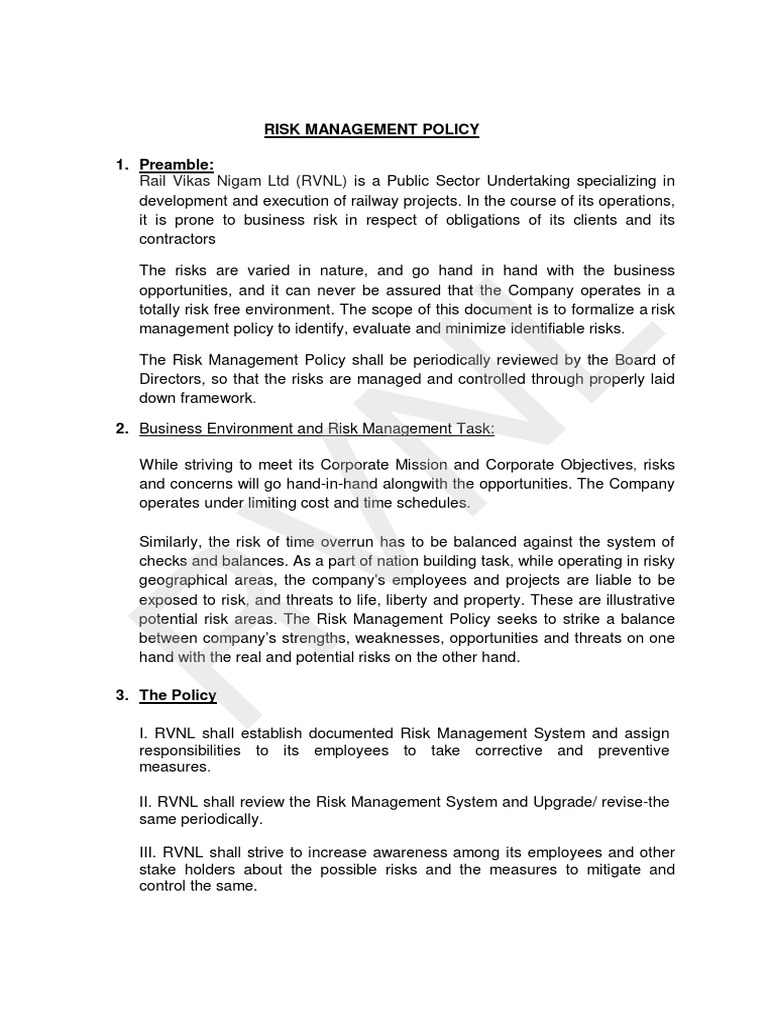Risk Management Policy | PDF | Risk Management | Risk
