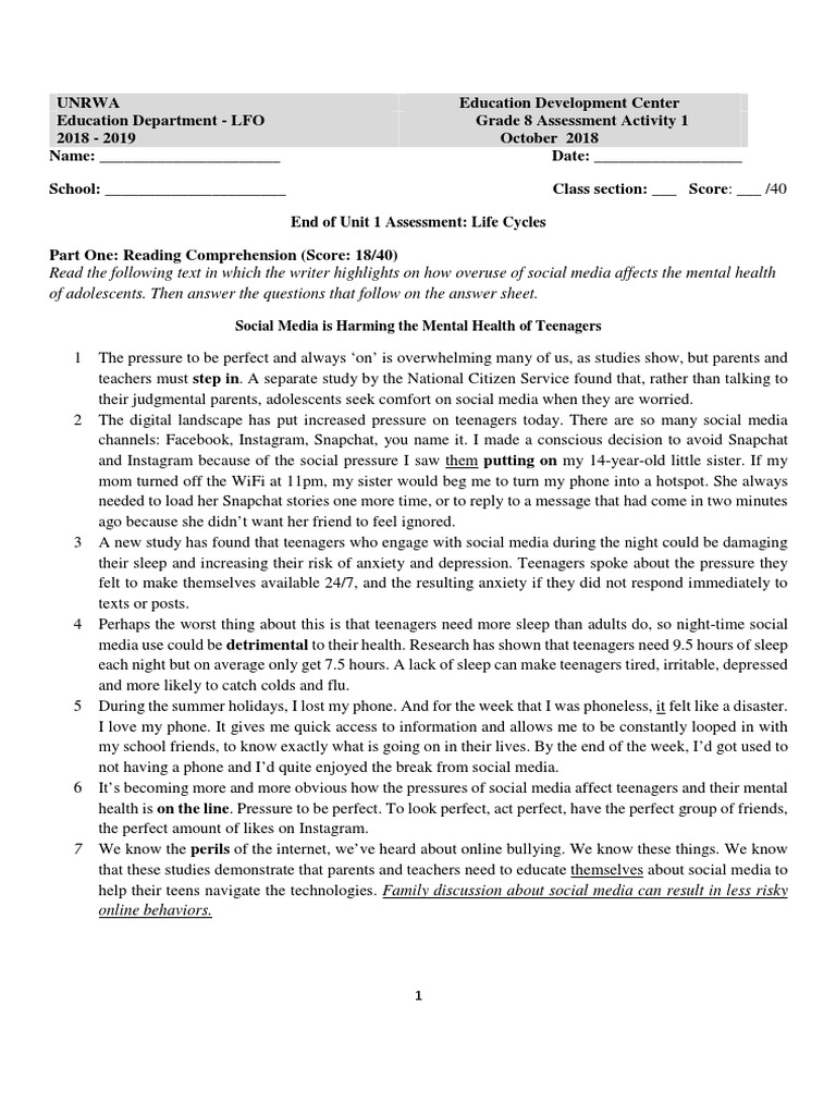 Grade8 Unit1 Assessment (Other Parts) | PDF | Social Media | Popular ...