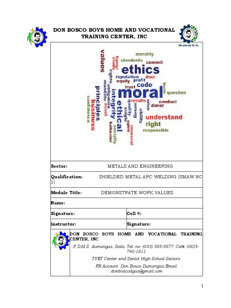 SMAW NC I (Module 3 Basic) Demonstrate Work Values | PDF | Value ...