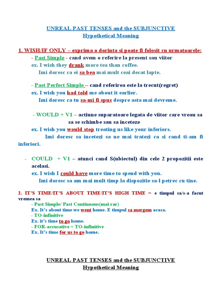 UNREAL PAST TENSES and The SUBJUNCTIVE | PDF | Syntactic Relationships | Languages