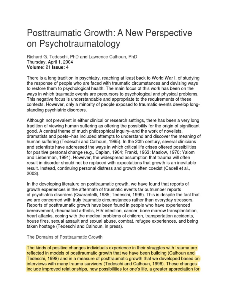 Article Tedeschi and Lawrence Calhoun Posttraumatic Growth 2014 | PDF ...