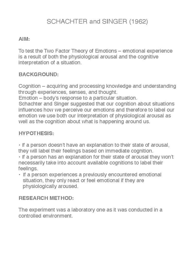 Schachter&Singer (1962) | PDF | Human Nature | Subjective Experience