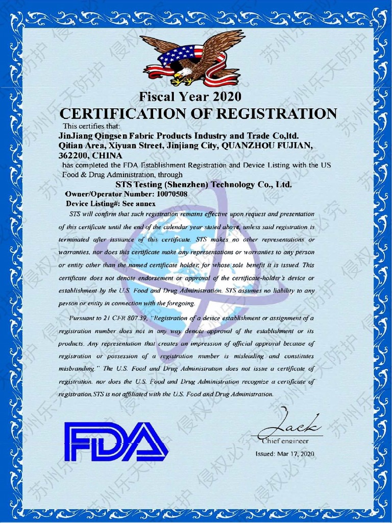 FDA Certificate PDF | PDF