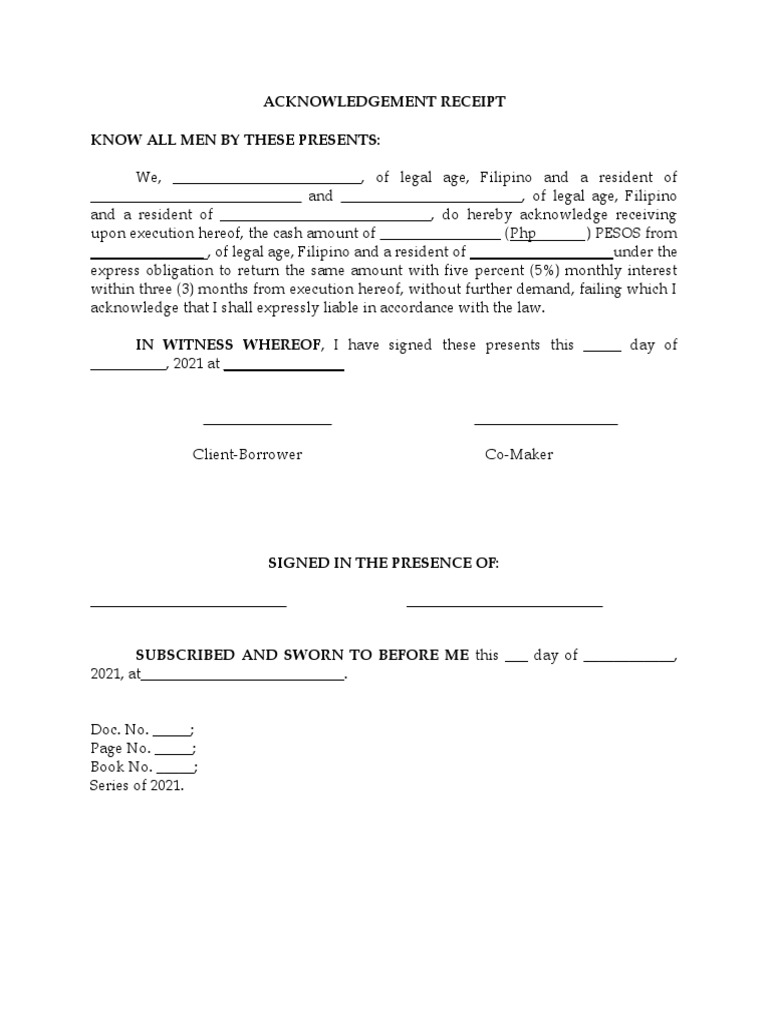 Acknowledgement Receipt Debt | PDF