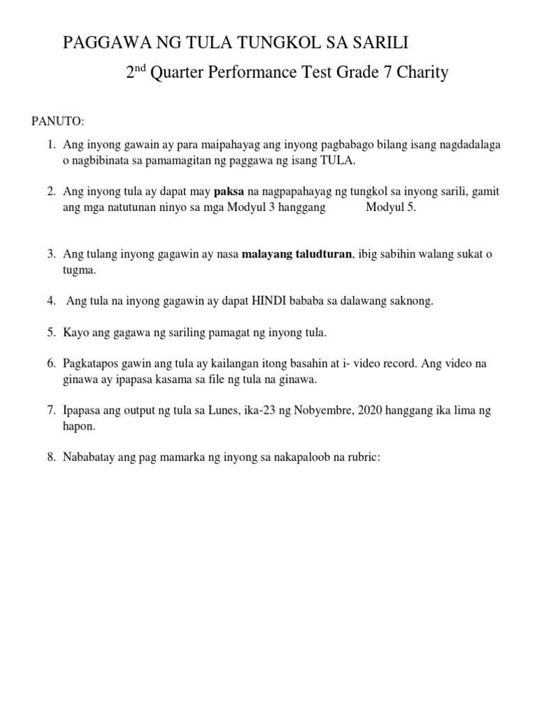 Paggawa NG Tula Tungkol Sa Sarili | PDF