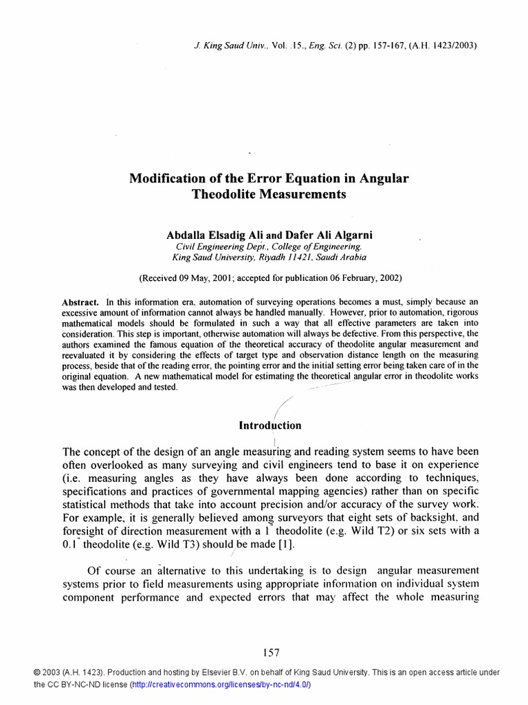 Modification of The Error Equation in Angular Theodolite Measurements ...
