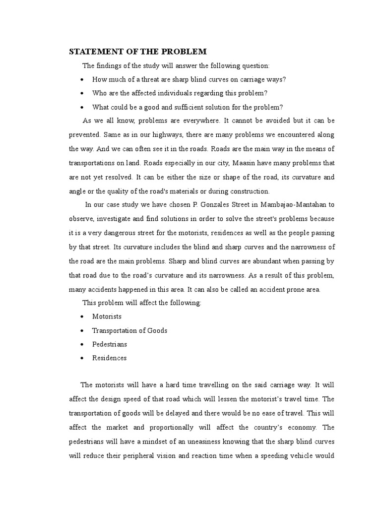 Statement of The Problem | Download Free PDF | Road | Land Transport