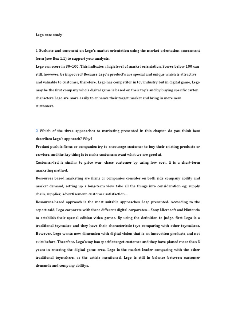Lego's Market Orientation and Strategy Analysis | PDF | Toys | Marketing