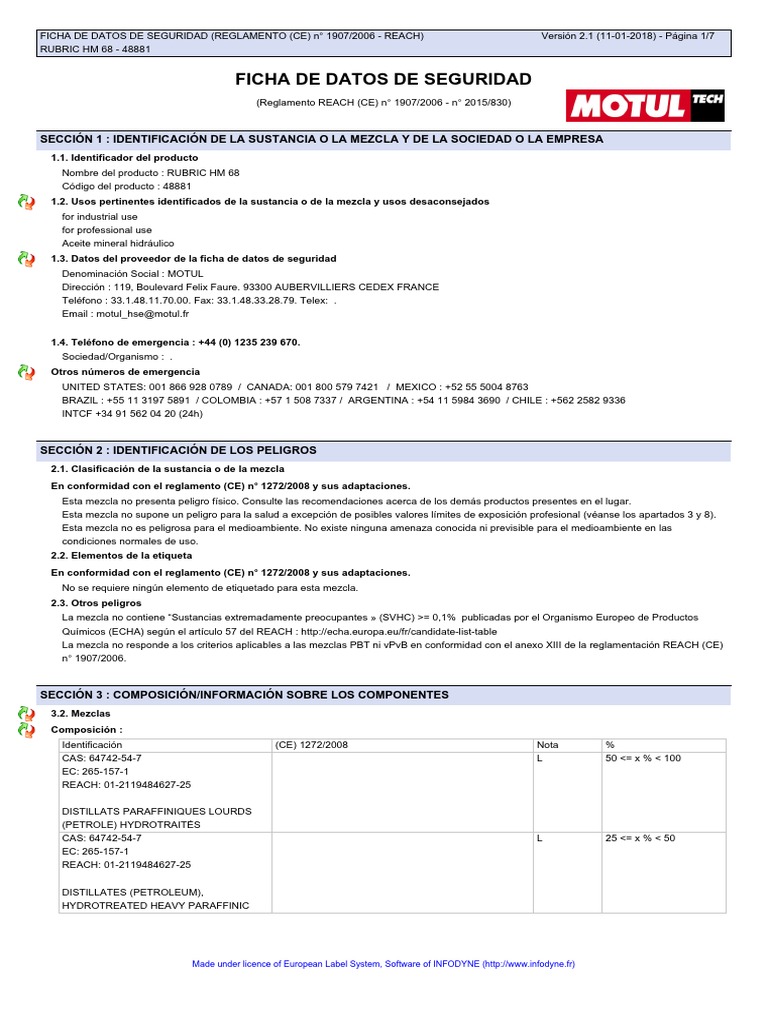 Ficha de Seguridad Rubric HM 68 | PDF | Residuos | Dióxido de carbono